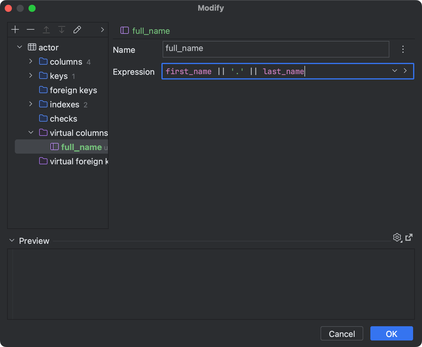 Virtual columns | DataGrip Documentation