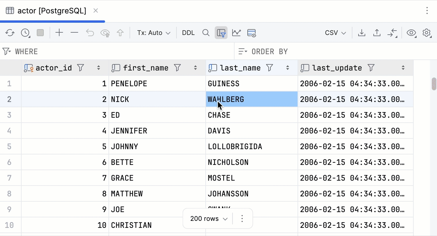 Explore data in data editor | DataGrip Documentation