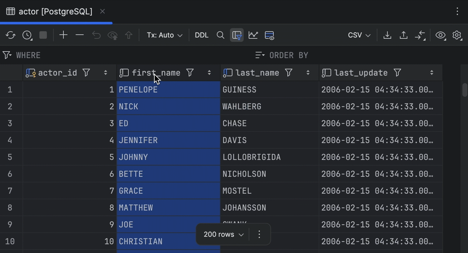 Explore data in data editor | DataGrip Documentation