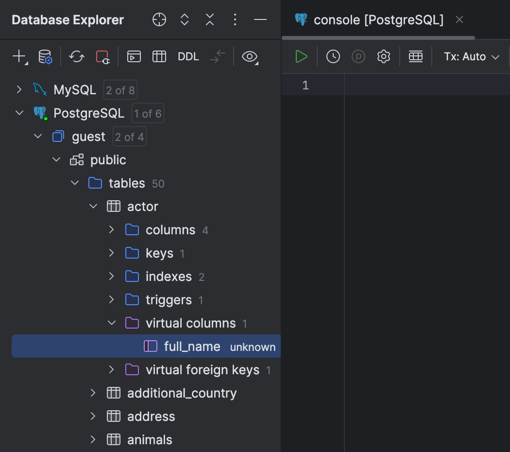 Virtual columns | DataGrip Documentation