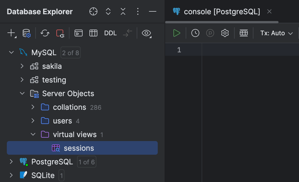 Virtual views | DataGrip Documentation