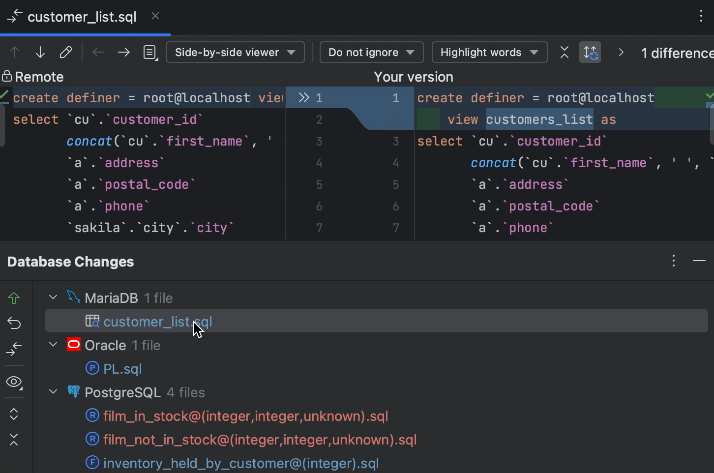 Database Changes tool window | IntelliJ IDEA Documentation