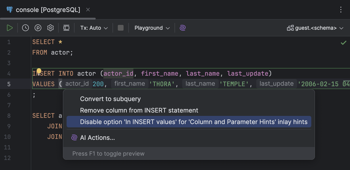 Inlay Hints | DataGrip Documentation