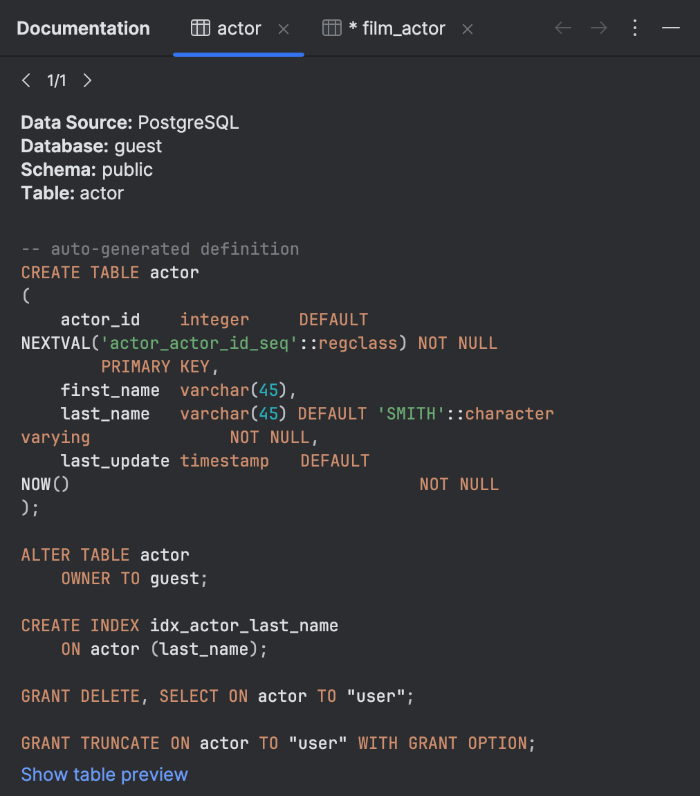 Documentation tool window | DataGrip Documentation