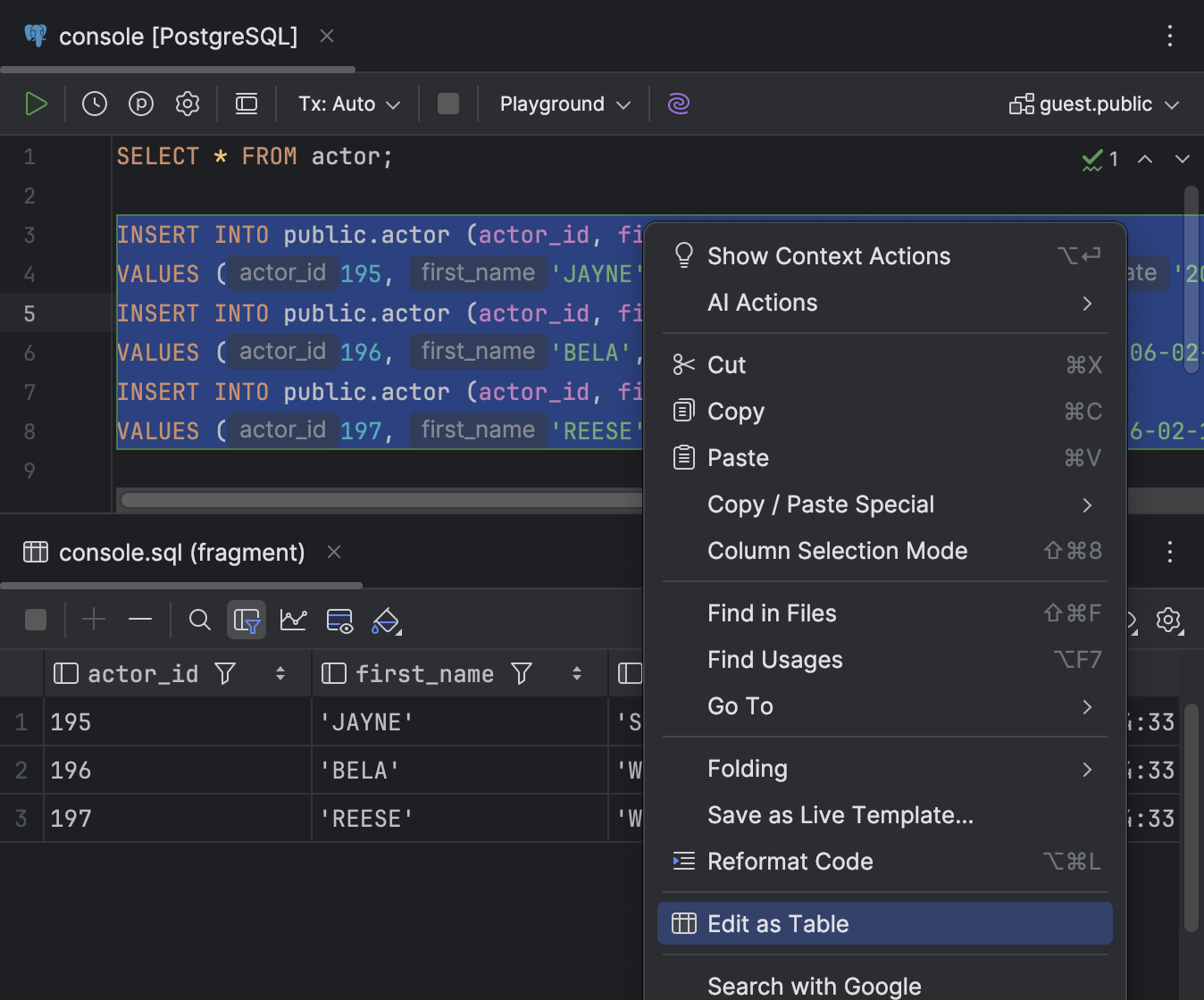 Query consoles | IntelliJ IDEA Documentation