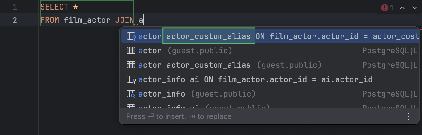 Code completion | DataGrip Documentation