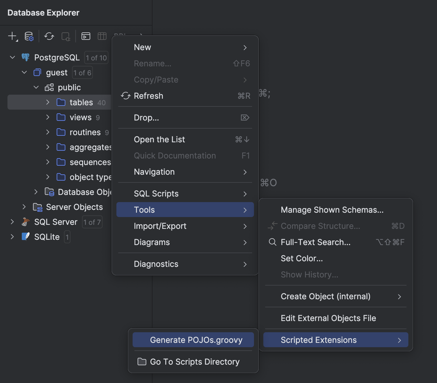 Generate code | DataGrip Documentation