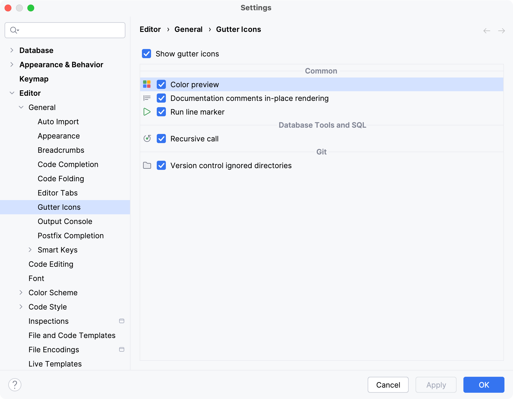 Editor gutter | DataGrip Documentation