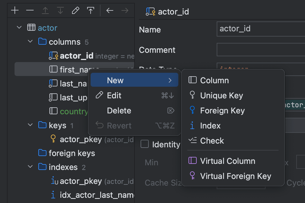 Create Table and Modify Table Dialogs | PyCharm Documentation