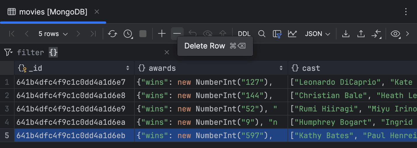 Editing data in MongoDB | DataGrip Documentation