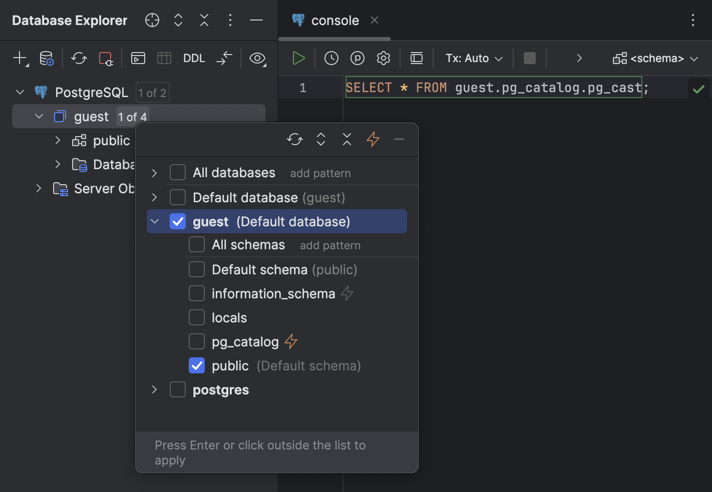 Pre-introspected objects from system catalogs | DataGrip Documentation