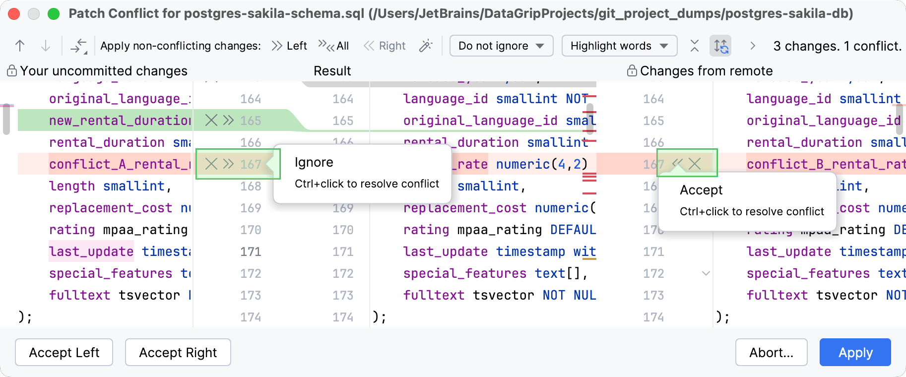 Resolve Git conflicts | DataGrip Documentation