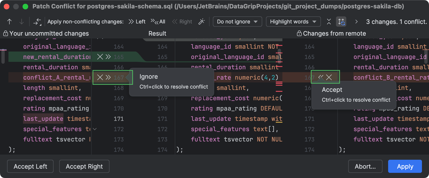 解决 Git 冲突 | DataGrip 文档