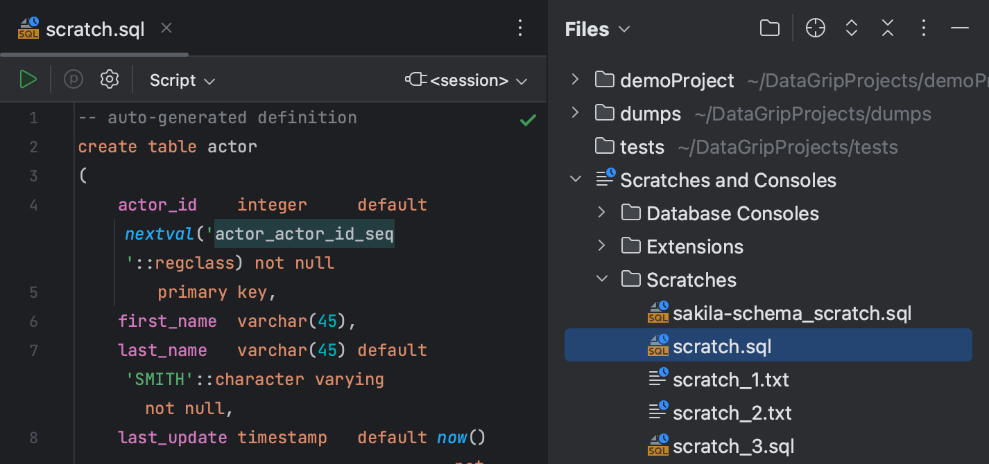 Scratch files | DataGrip Documentation