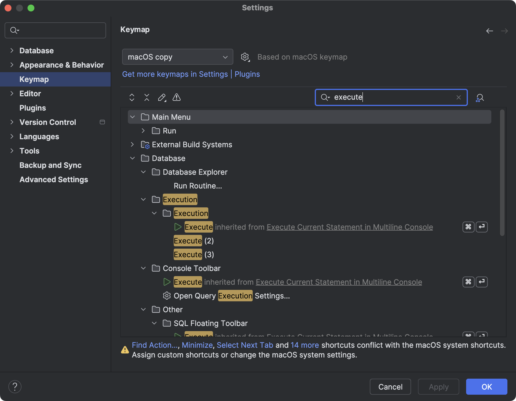 Troubleshooting Problems With Keyboard Shortcuts Datagrip Documentation 