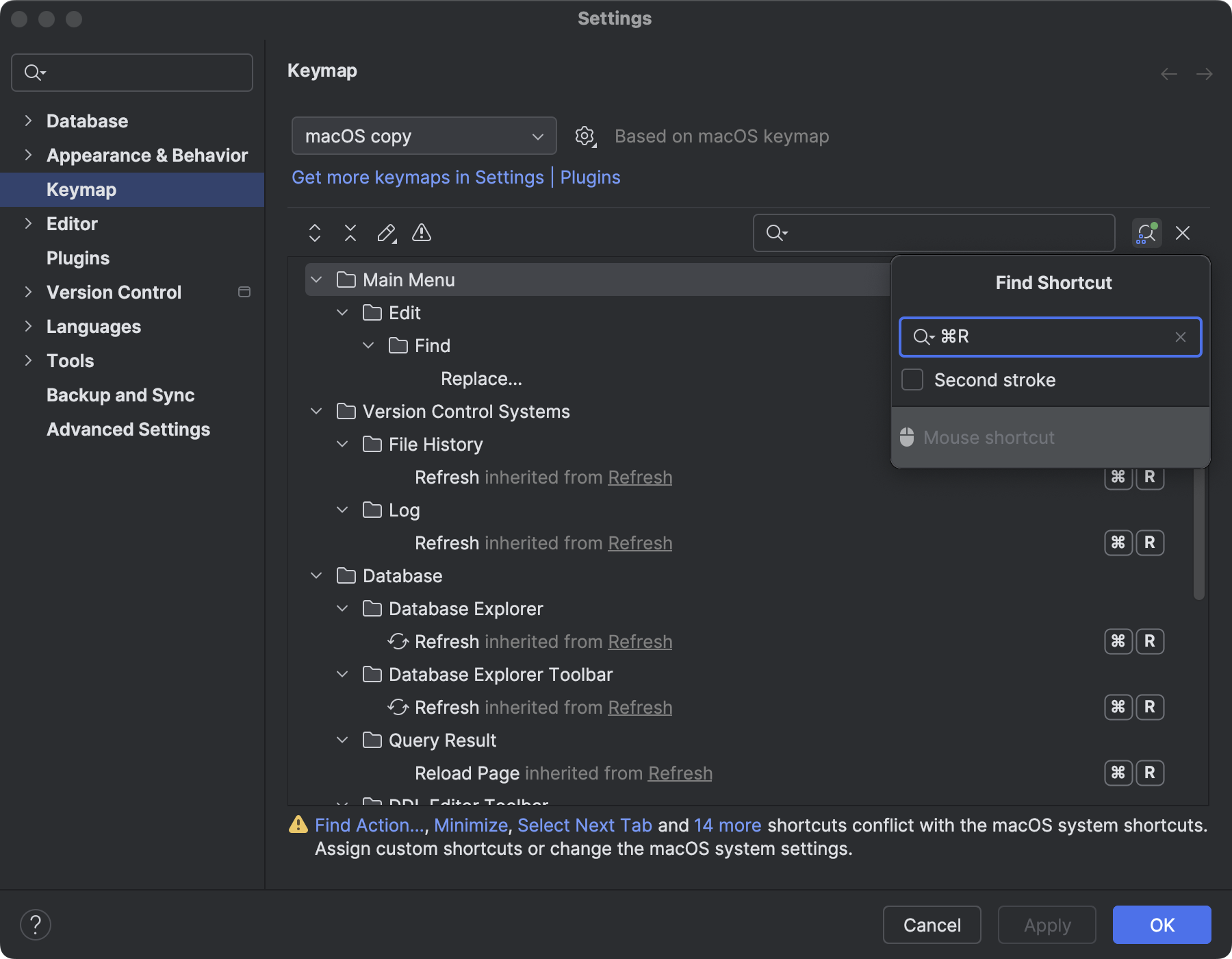 Troubleshooting problems with keyboard shortcuts | DataGrip Documentation