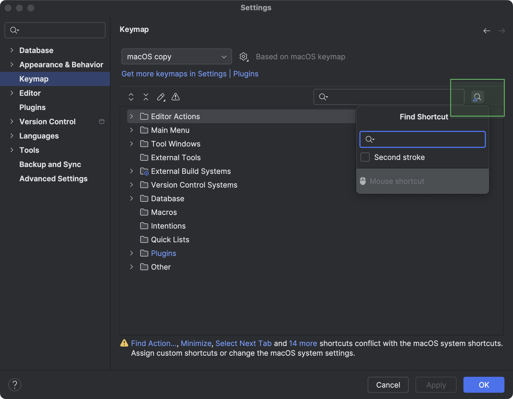 Troubleshooting problems with keyboard shortcuts | DataGrip Documentation