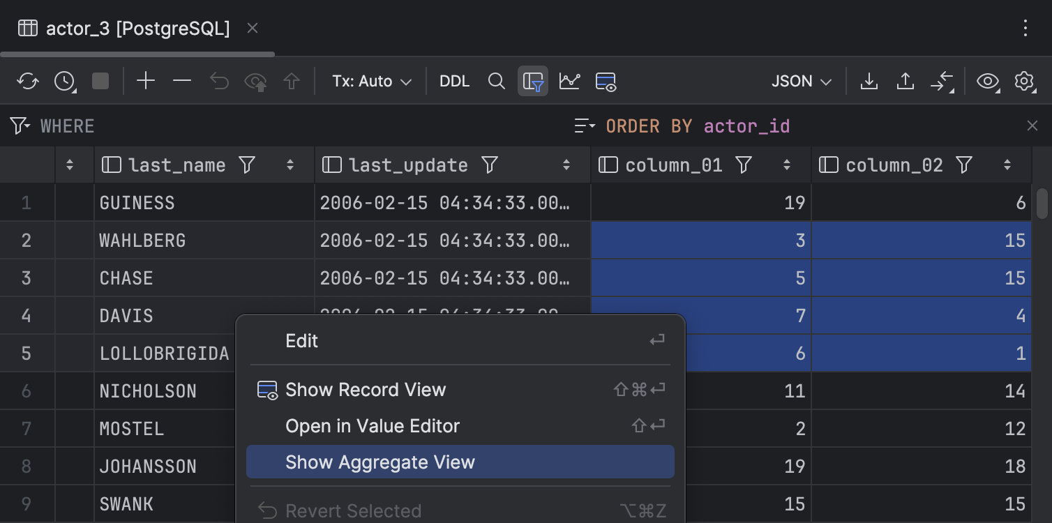 Explore data in data editor | DataGrip Documentation
