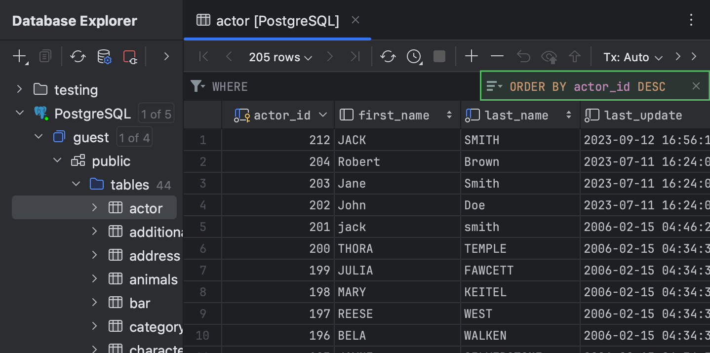 Sort data | DataGrip Documentation