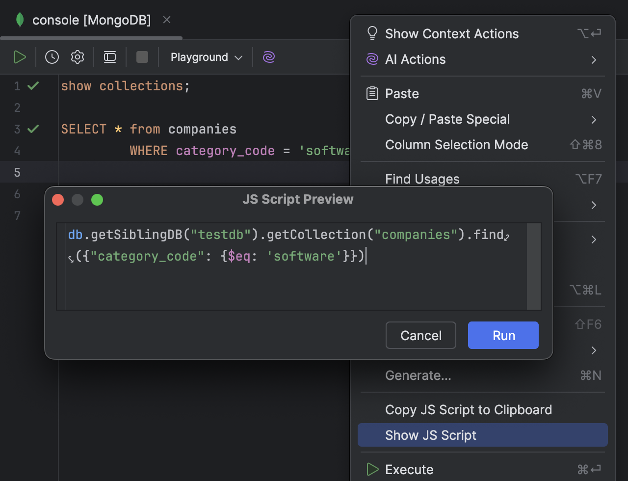 适用于 MongoDB 的 SQL | DataGrip 文档