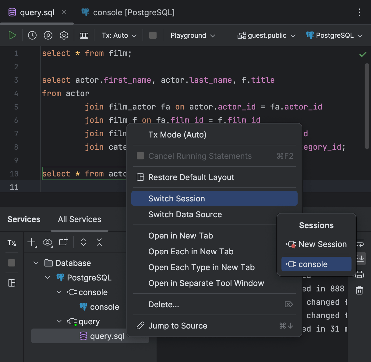 Sessions | DataGrip Documentation
