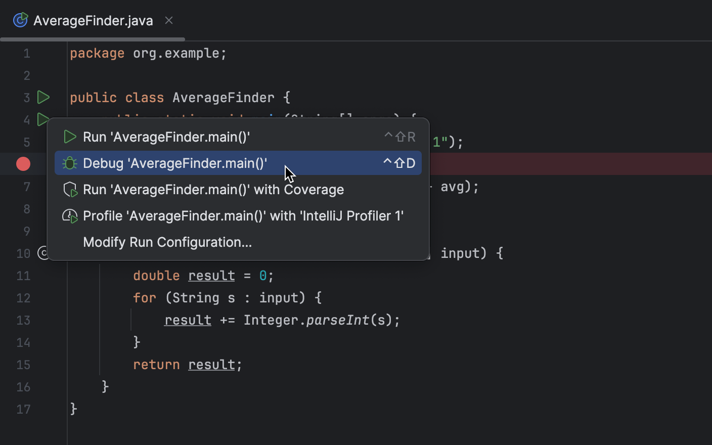 Tutorial Debug Your First Java Application Intellij Idea Documentation 3867