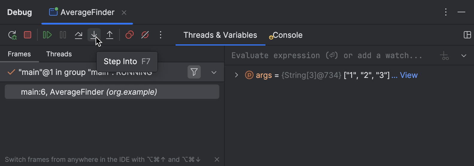 Tutorial Debug Your First Java Application Intellij Idea Documentation 7584