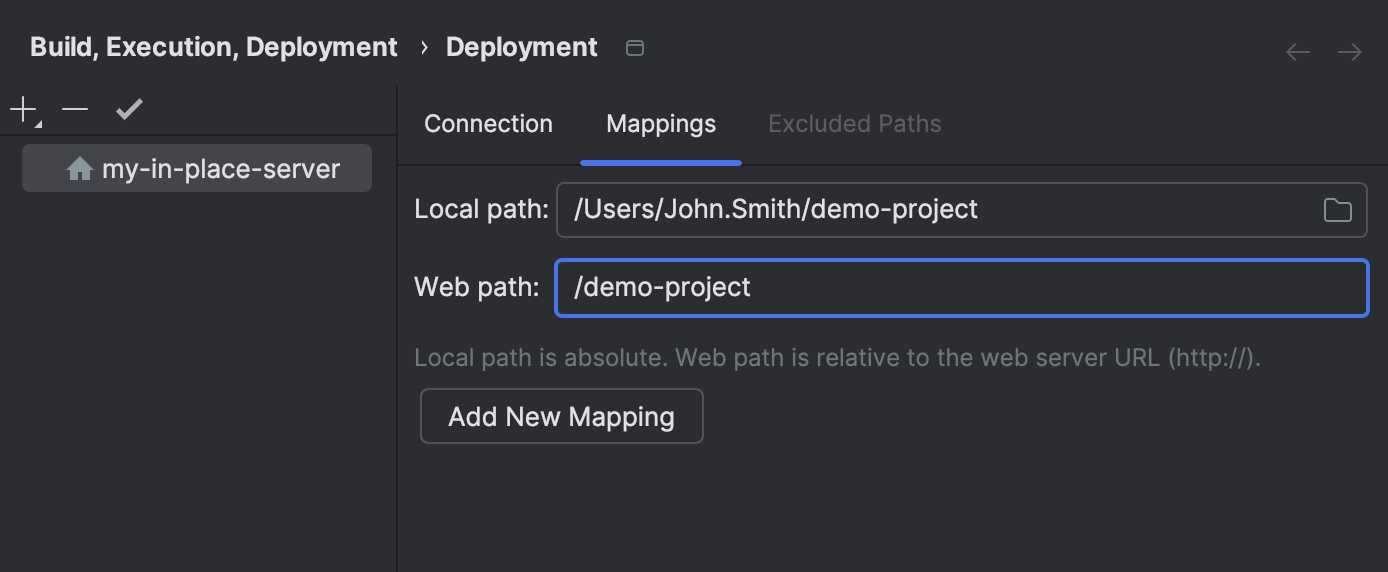 Create an in-place server configuration | PyCharm Documentation
