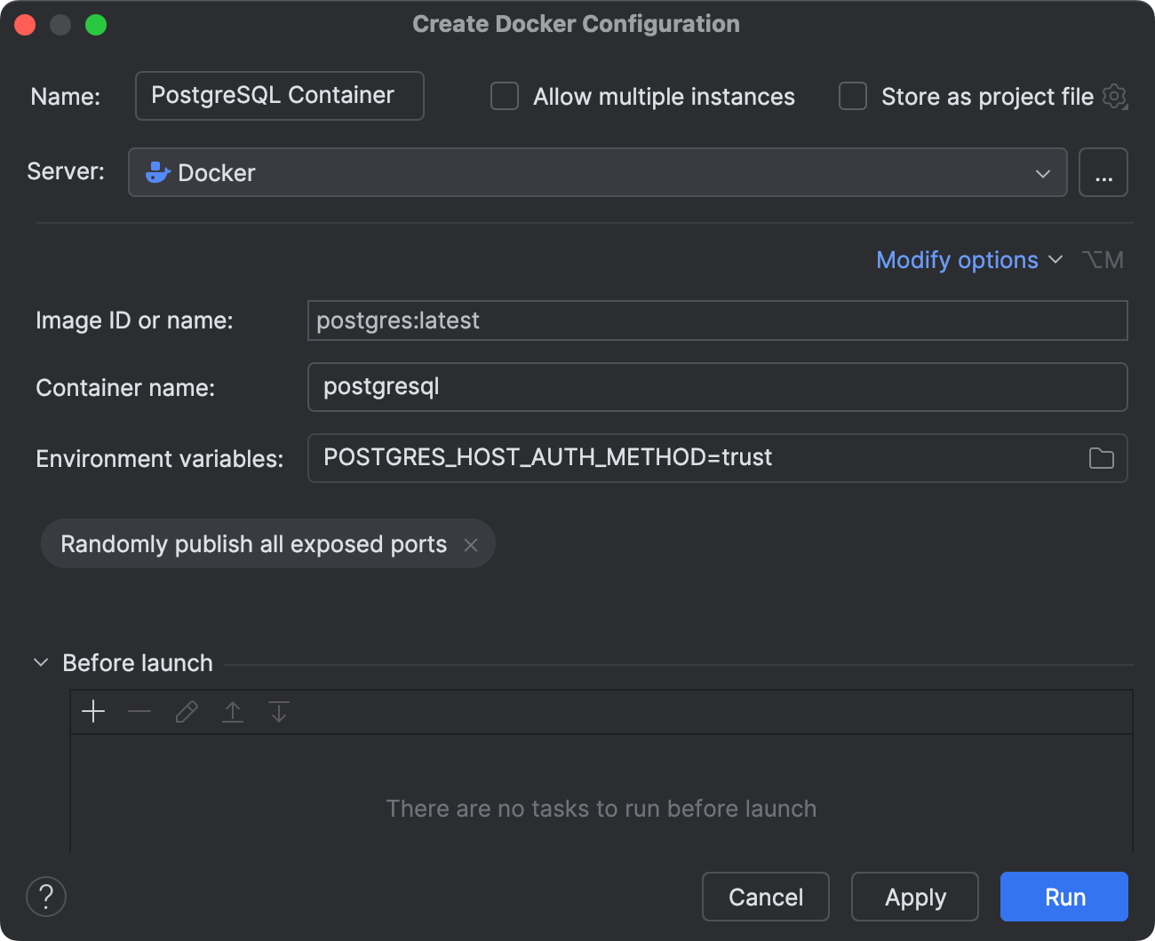 Run a database in a Docker container | IntelliJ IDEA Documentation