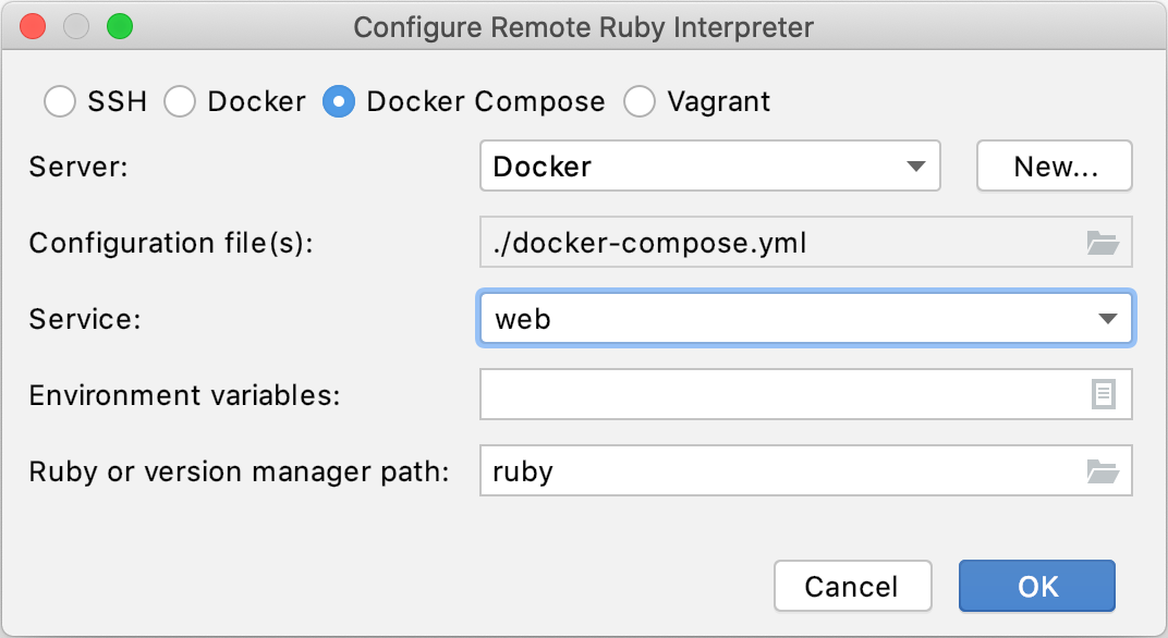 Tutorial: Docker Compose as a remote interpreter | RubyMine Documentation