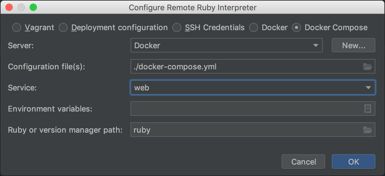 Tutorial: Docker Compose as a remote interpreter | RubyMine Documentation