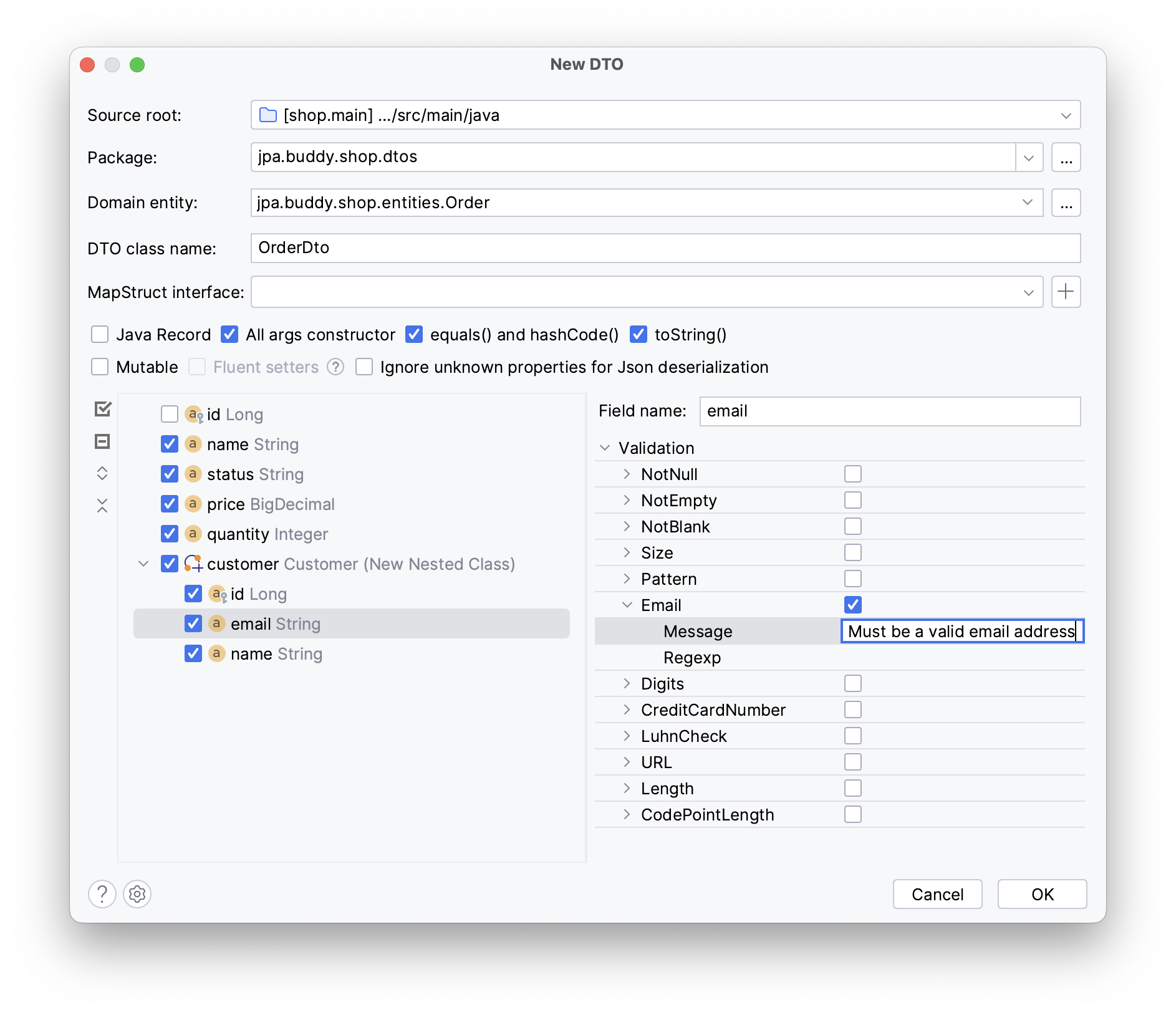 DTO Generator | IntelliJ IDEA Documentation