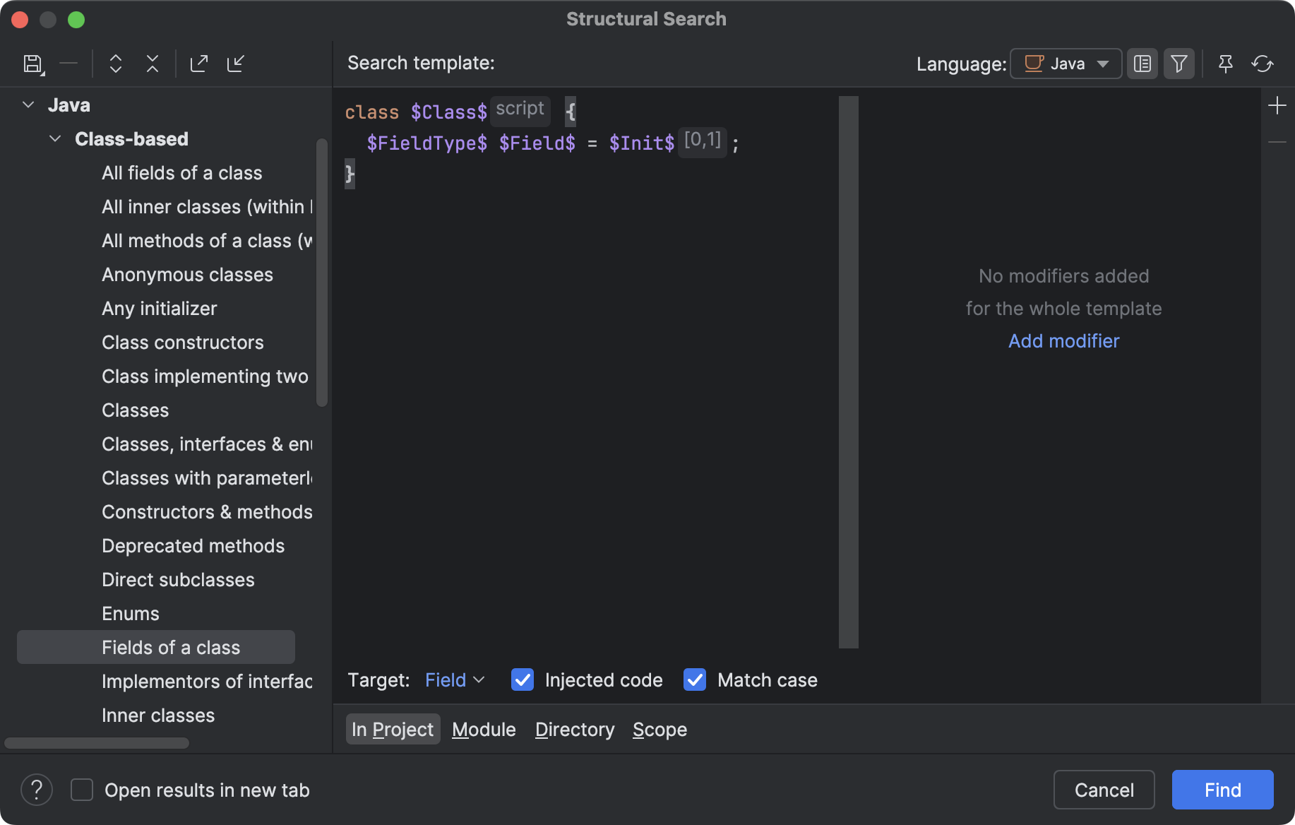Structural search and replace | IntelliJ IDEA Documentation