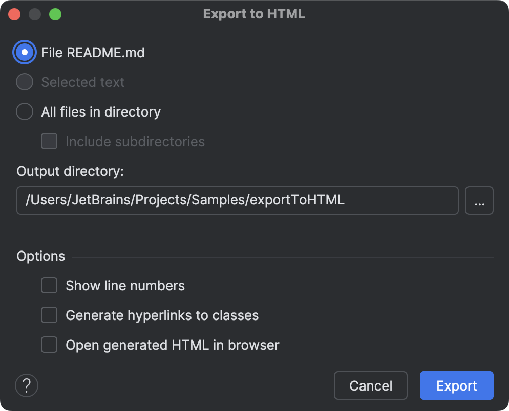 Export files to HTML | IntelliJ IDEA Documentation