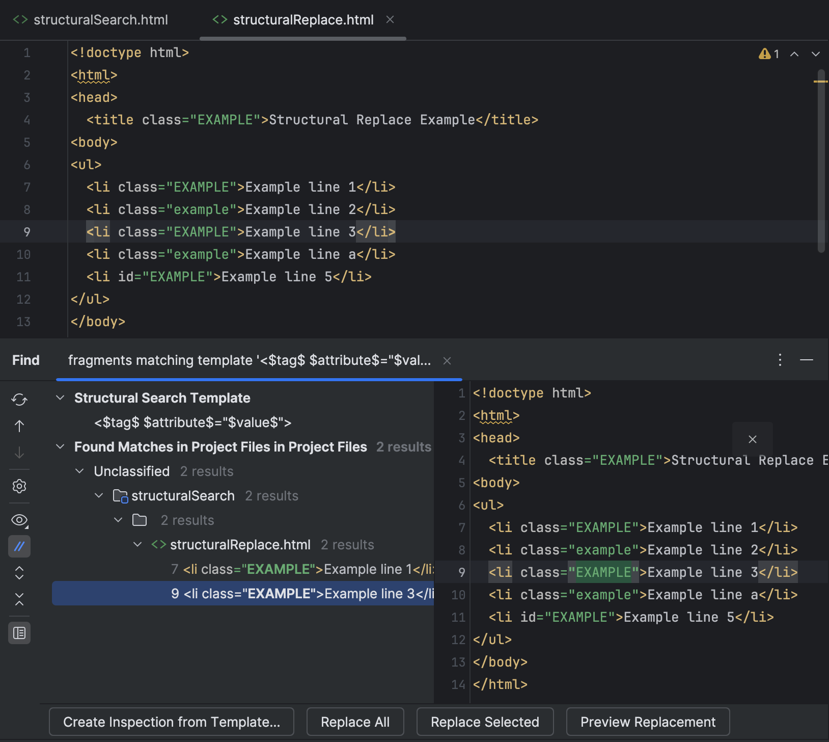 Structural search and replace examples | IntelliJ IDEA Documentation