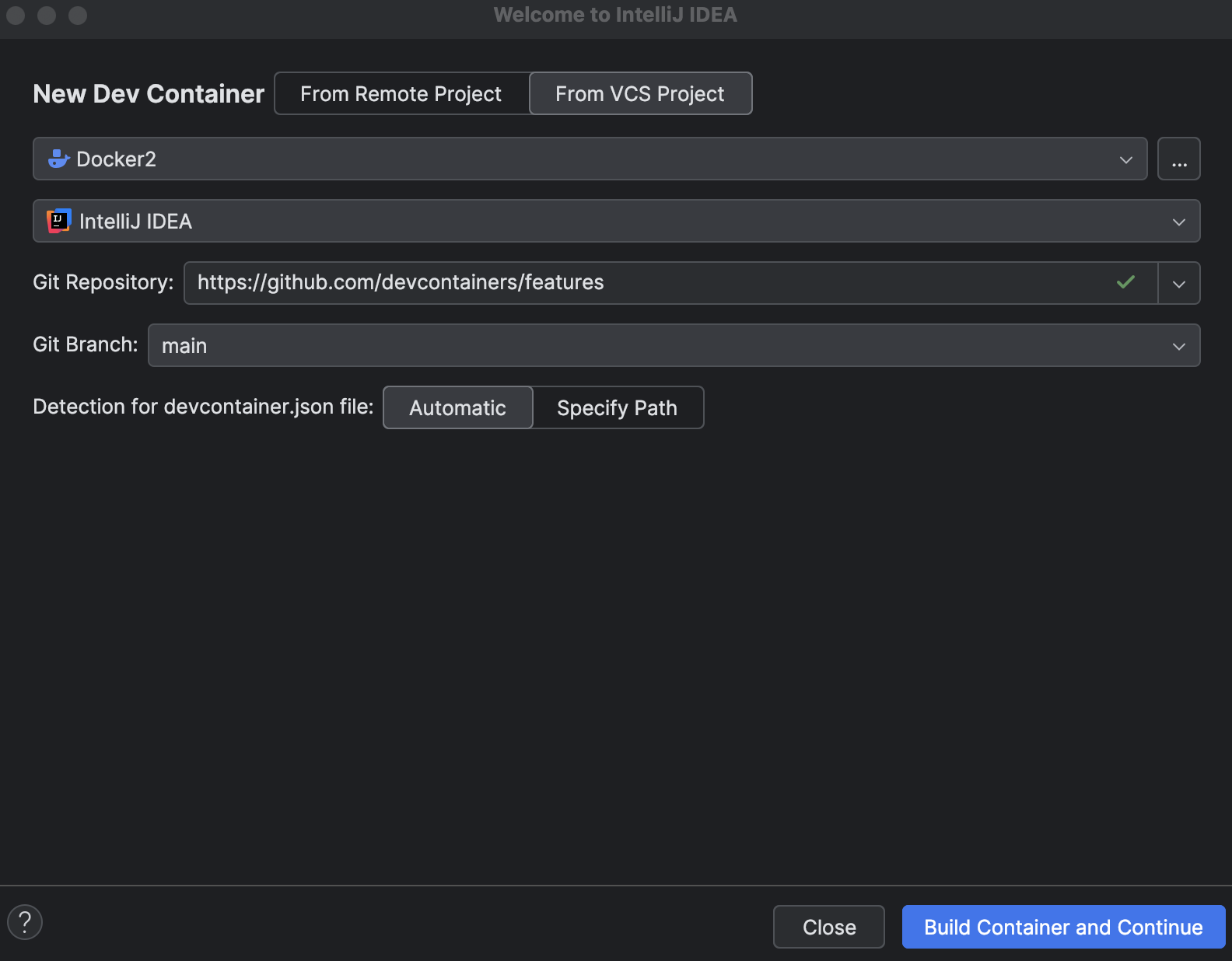 Start Dev Container for a remote project | IntelliJ IDEA Documentation
