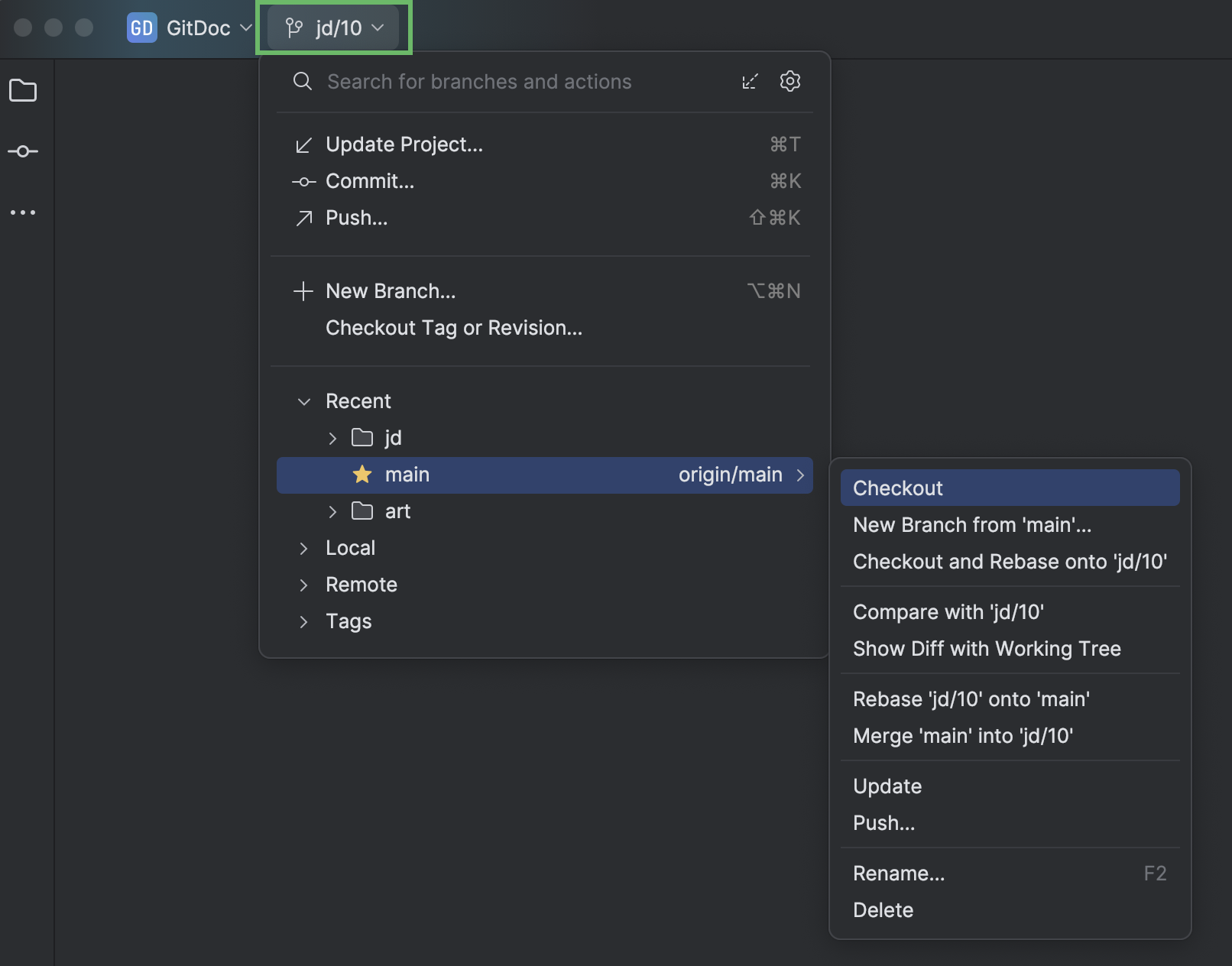 Manage Git branches | IntelliJ IDEA Documentation