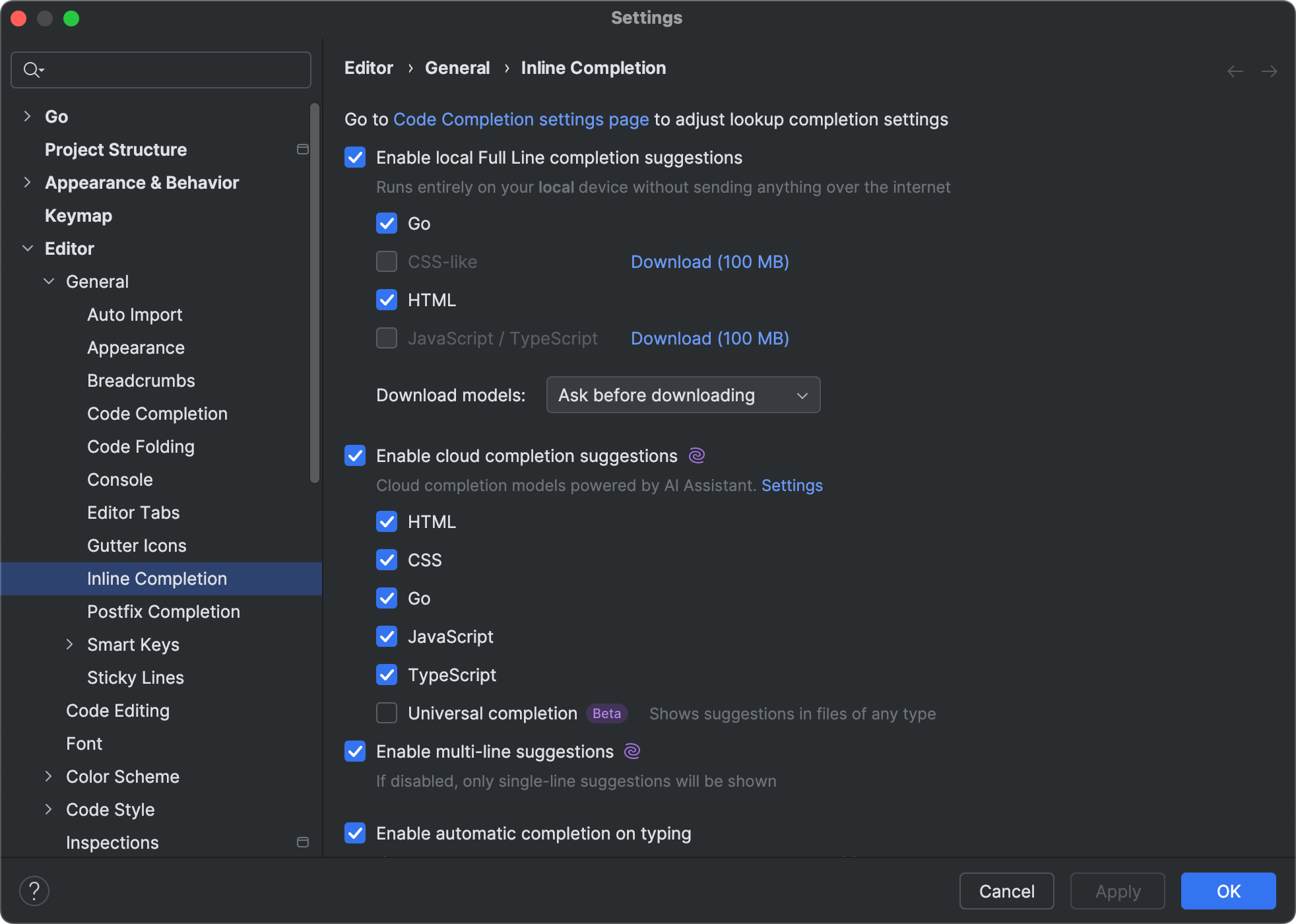 Full Line code completion | GoLand Documentation