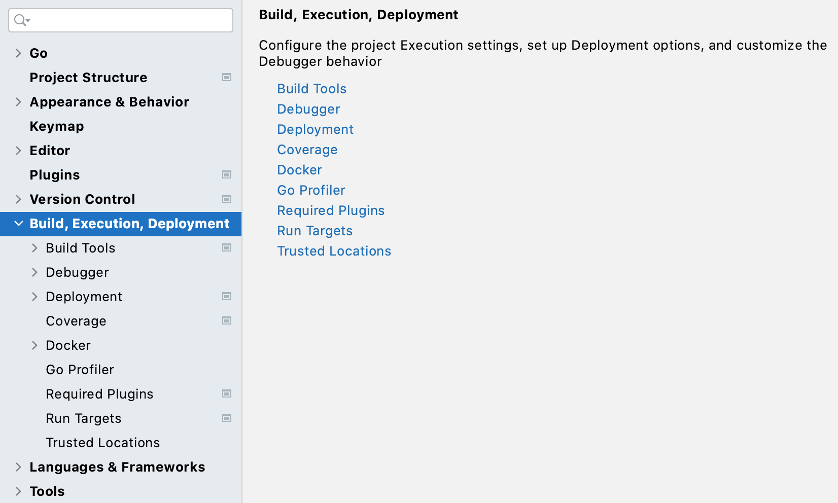 Build, Execution, Deployment | GoLand Documentation