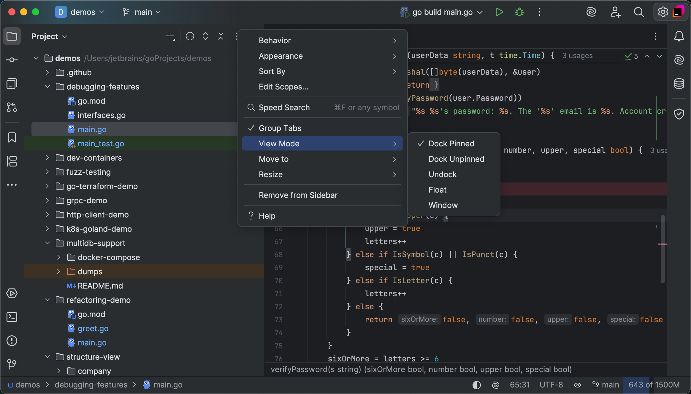 Tool window view modes | GoLand Documentation