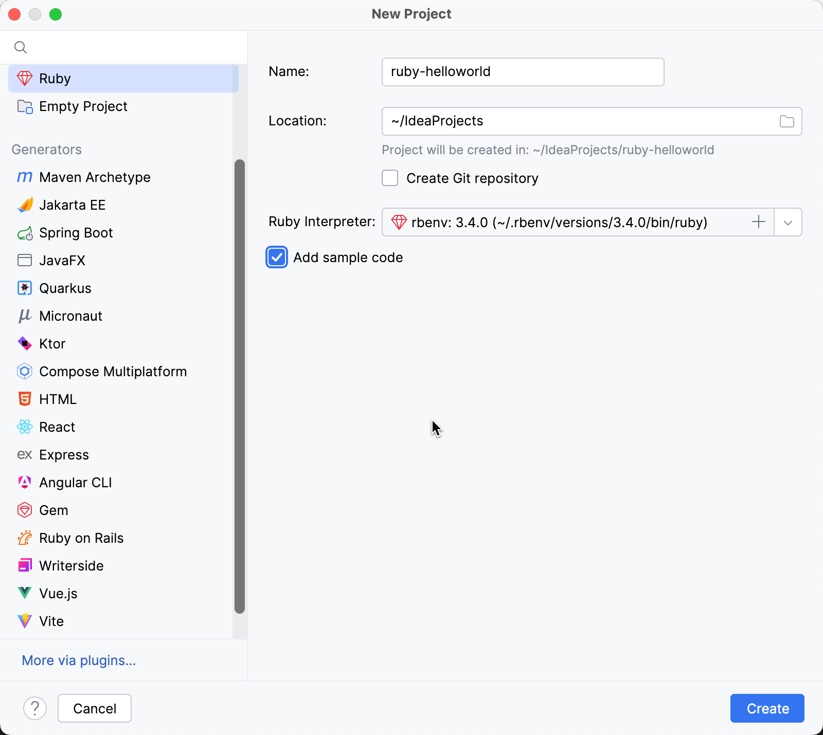 Create and run your first Ruby project | IntelliJ IDEA Documentation
