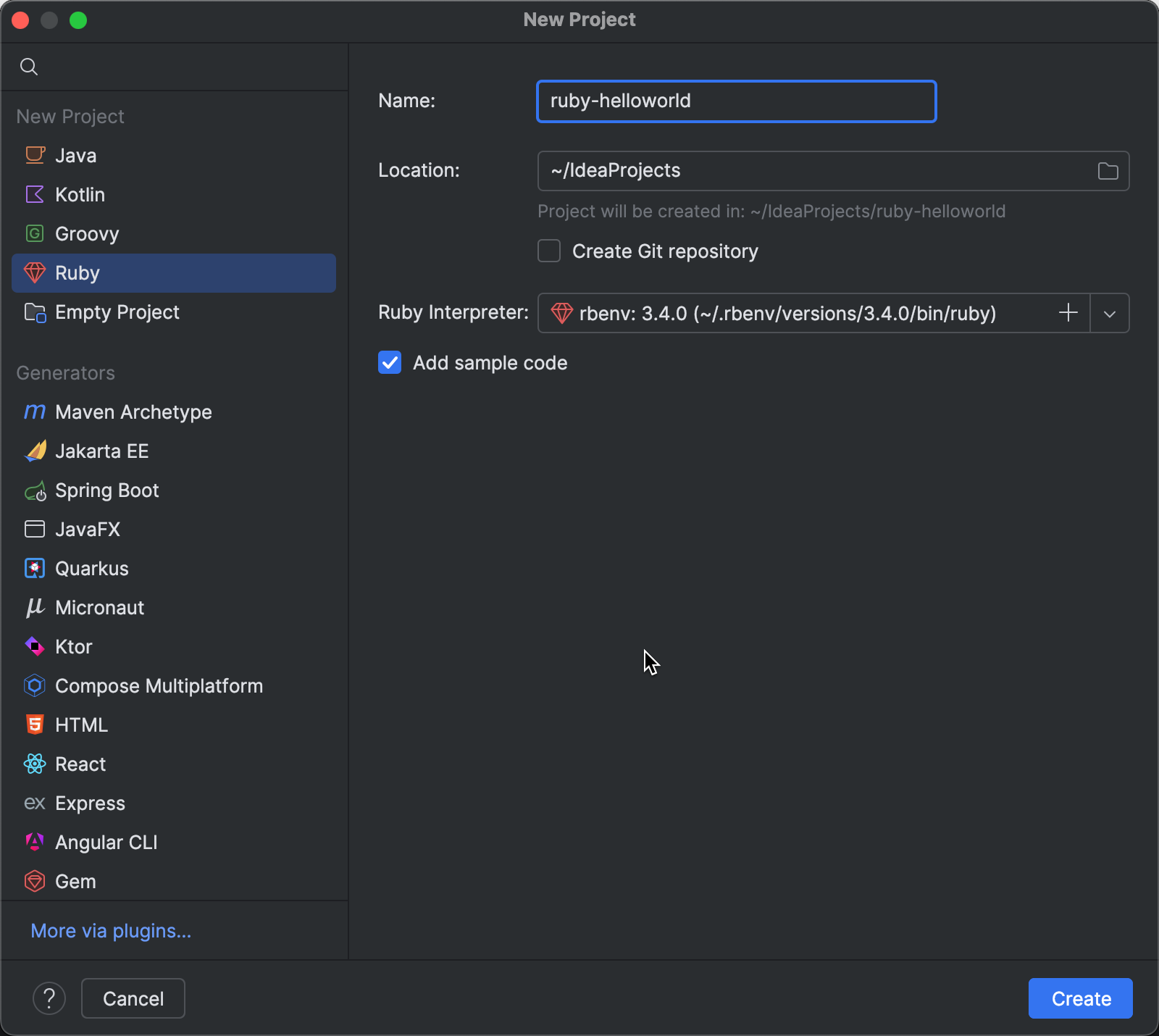 Create and run your first Ruby project | IntelliJ IDEA Documentation