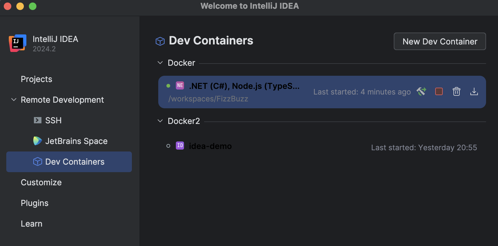 Recent Dev Containers | IntelliJ IDEA Documentation