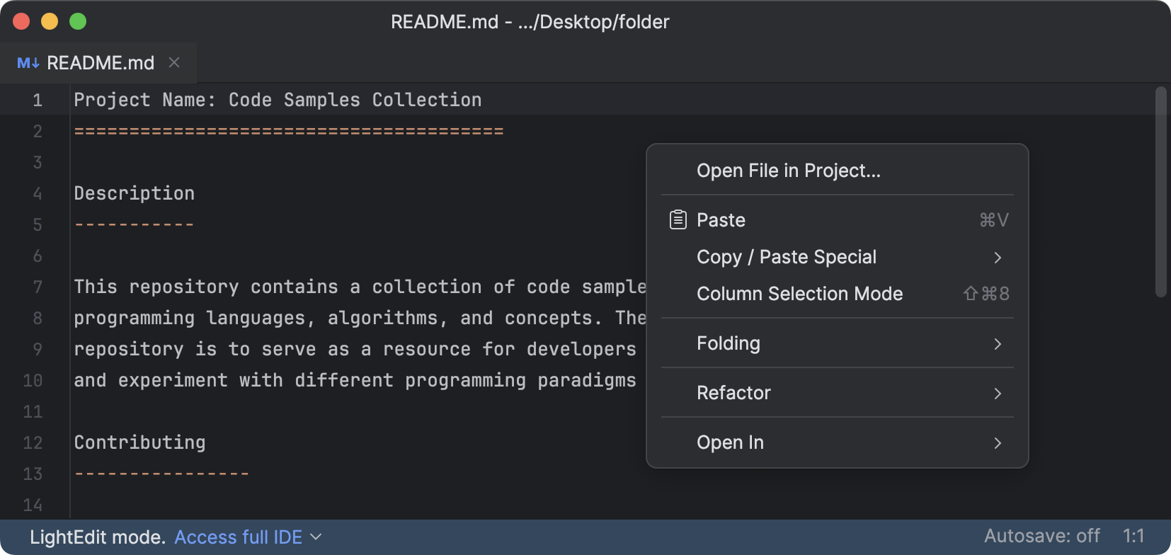 LightEdit 模式 | IntelliJ IDEA 文档