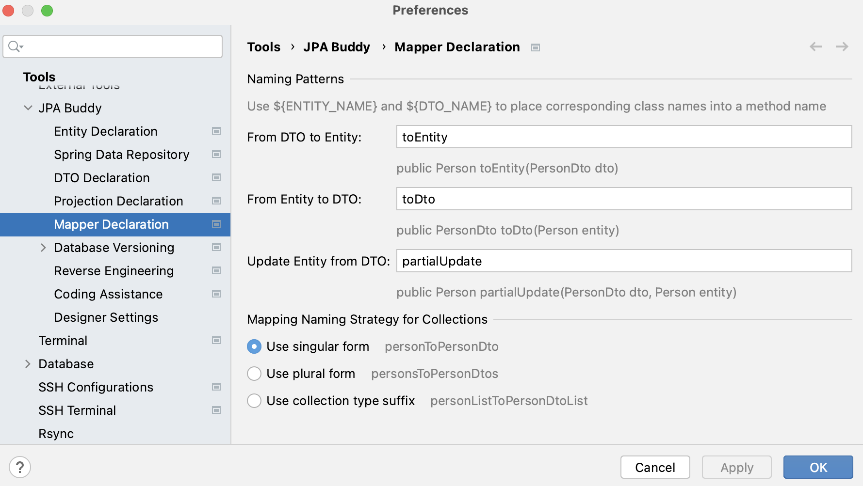 DTO Generator | IntelliJ IDEA Documentation