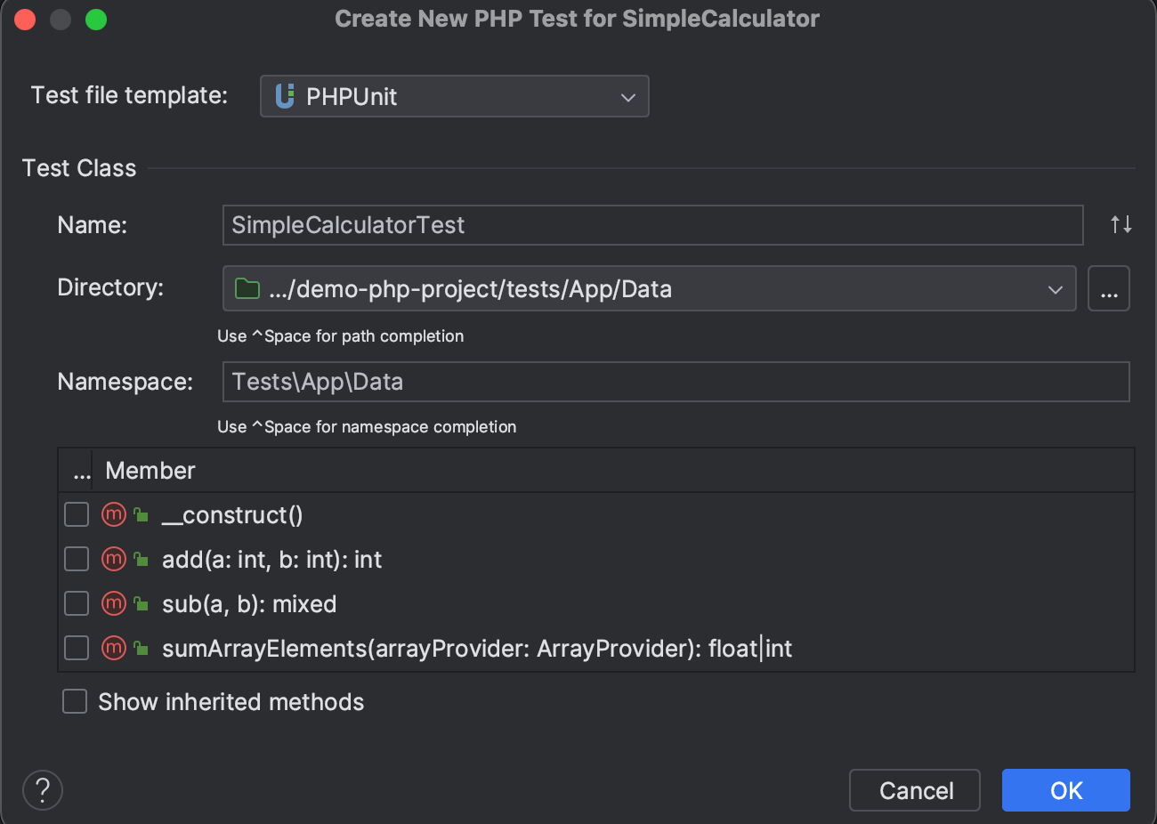 生成 PHP 测试 | PhpStorm 文档