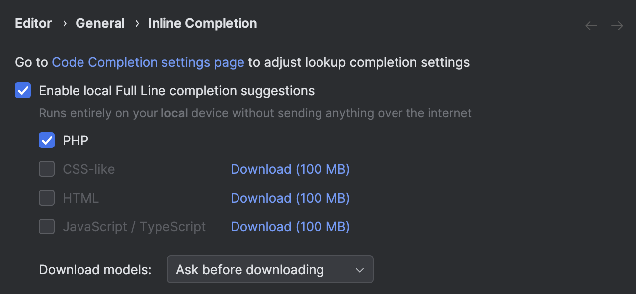 Full Line code completion | PhpStorm Documentation