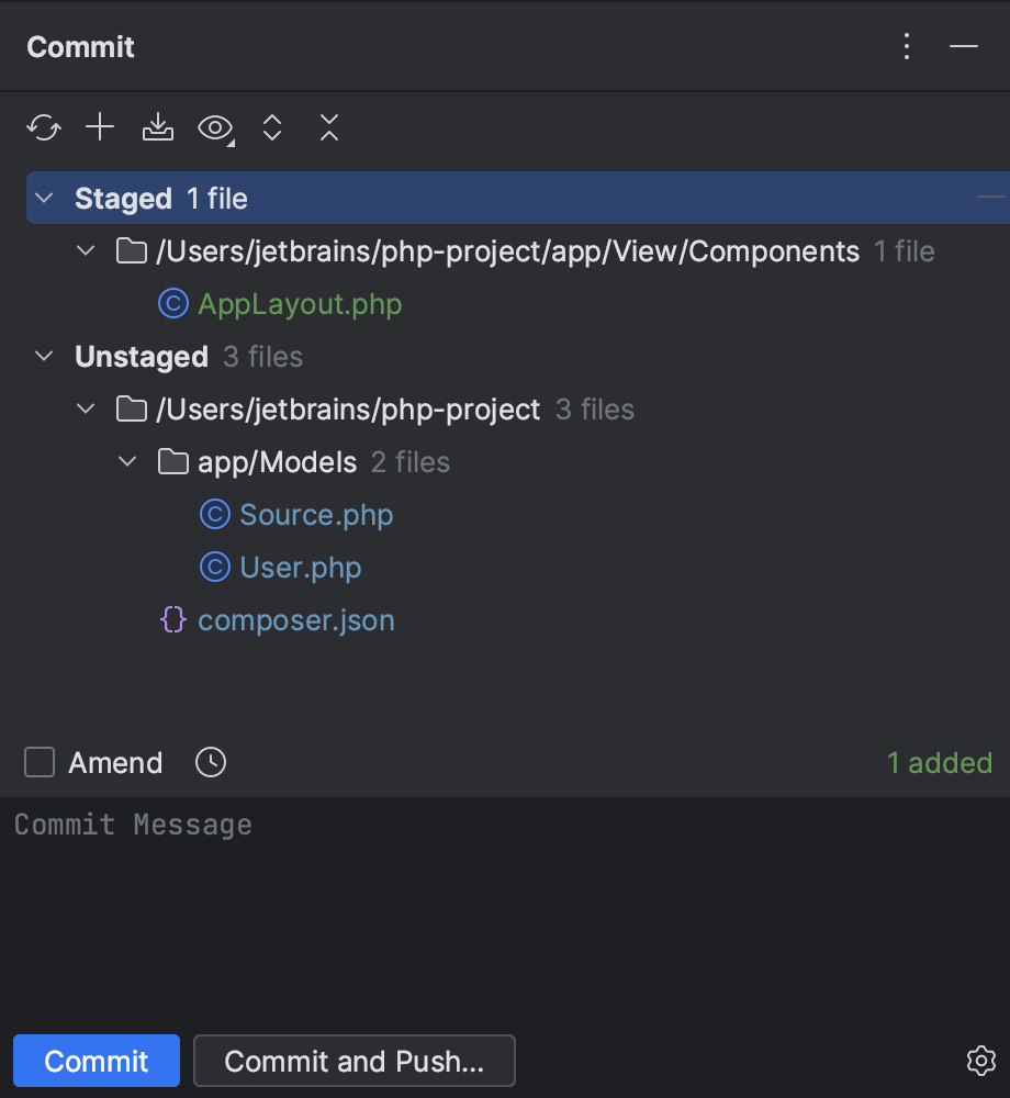 Commit and push changes to Git repository | PhpStorm Documentation