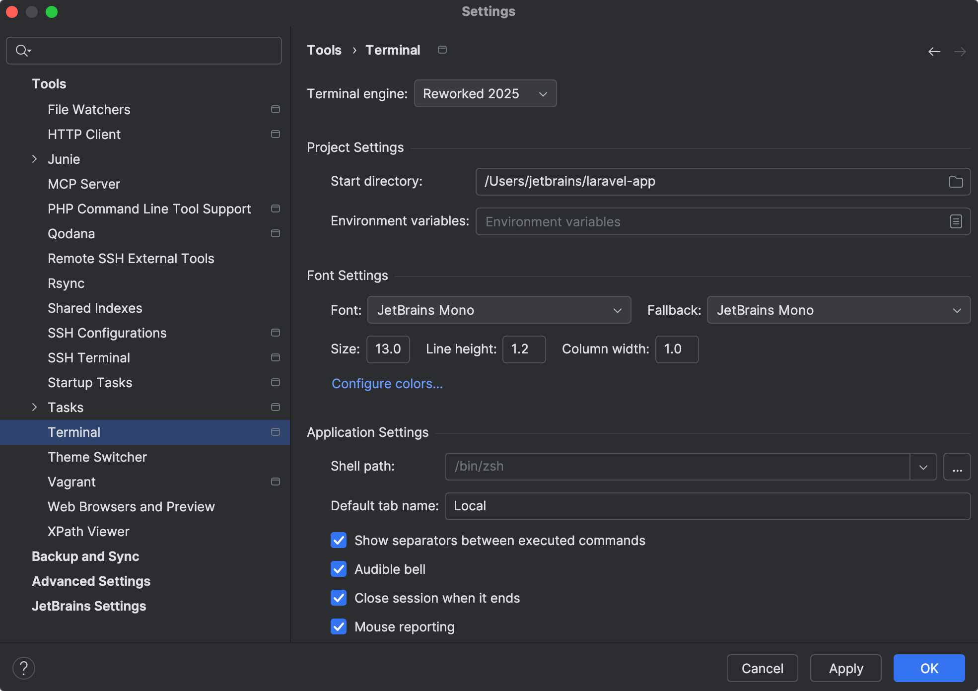 Terminal settings | PhpStorm Documentation