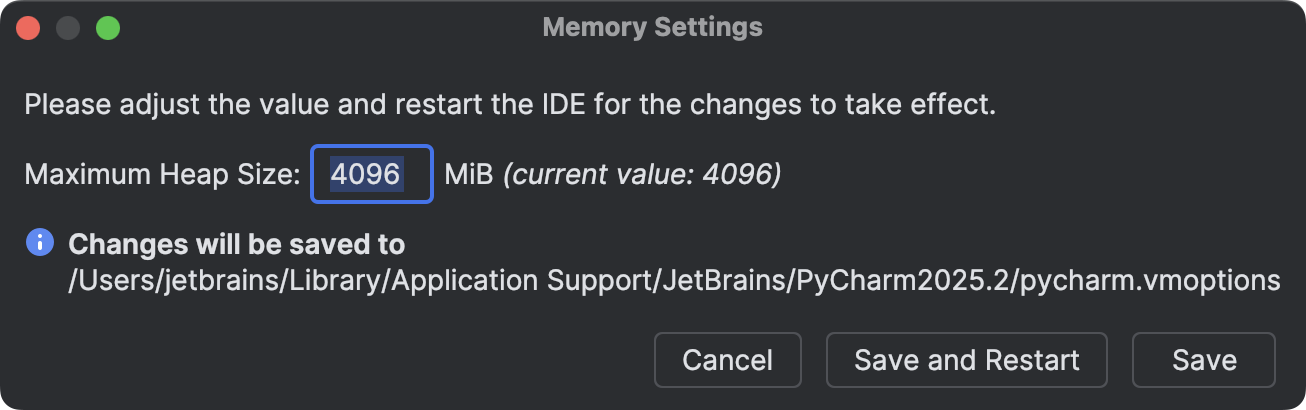 Increase the memory heap of the IDE | PyCharm Documentation